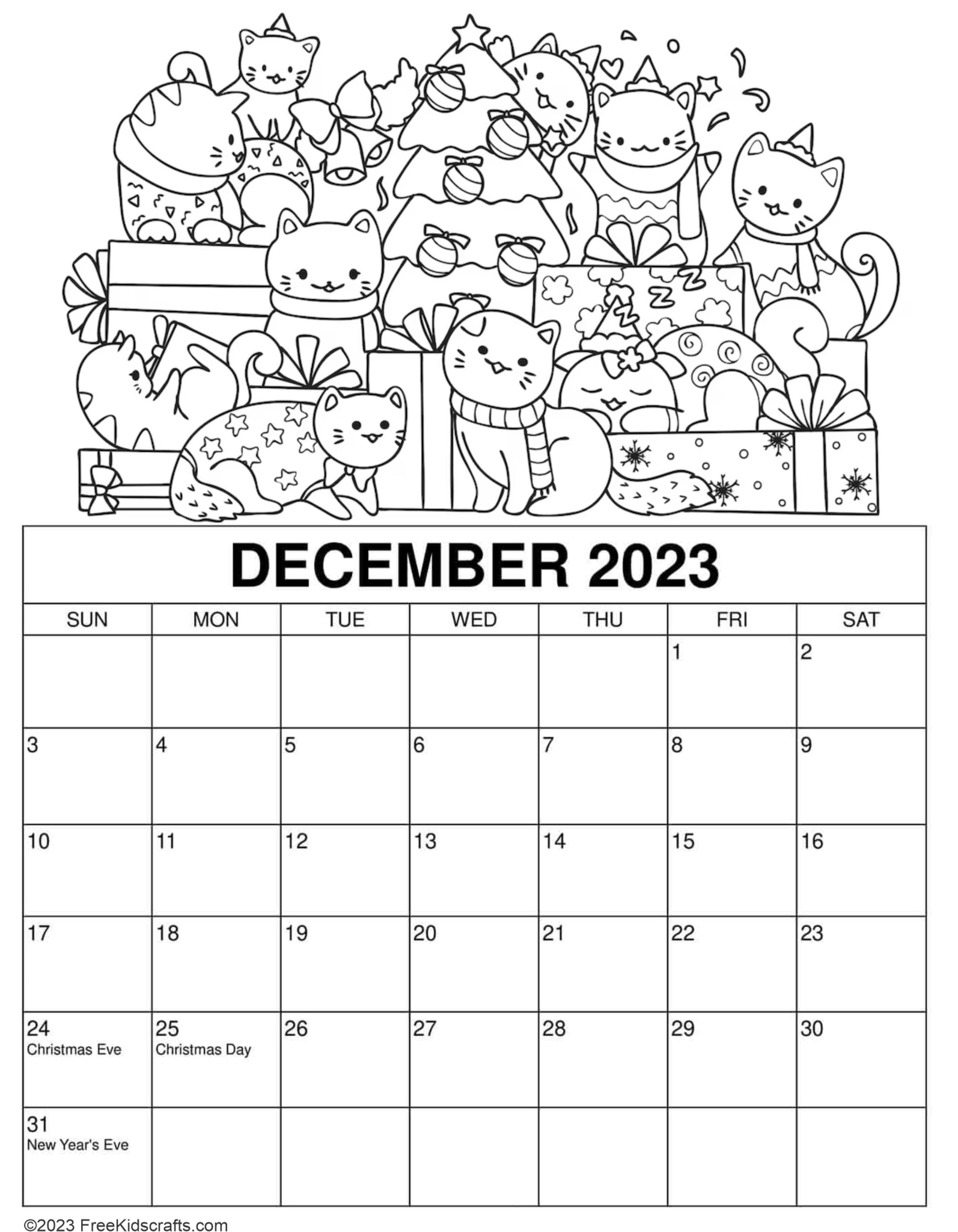 Printable December Coloring Calendar