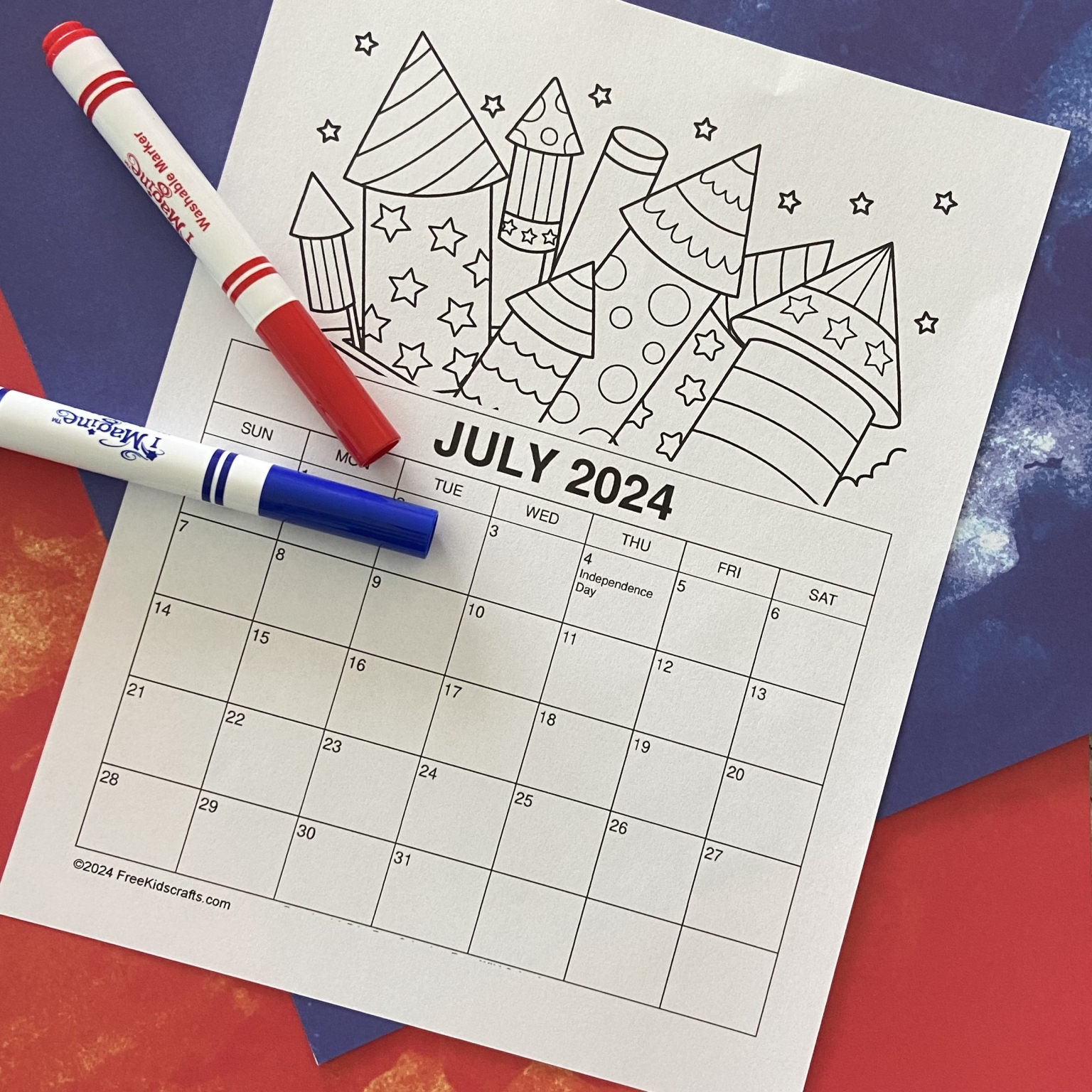 Printable July Coloring Calendar