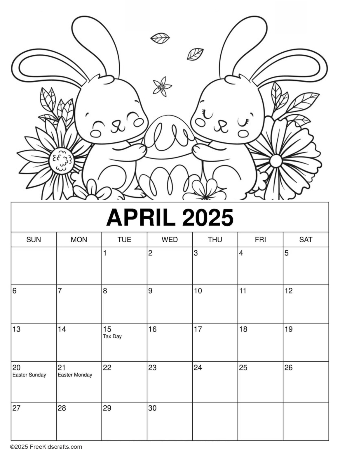 Printable April Coloring Calendar