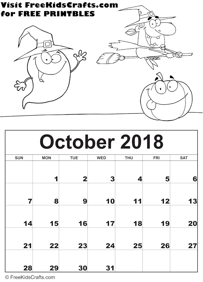 Printable October Coloring Calendar